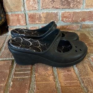 CROCS | Shoes | Crocs Frances Black Mary Jane Wedge Clogs | Poshmark